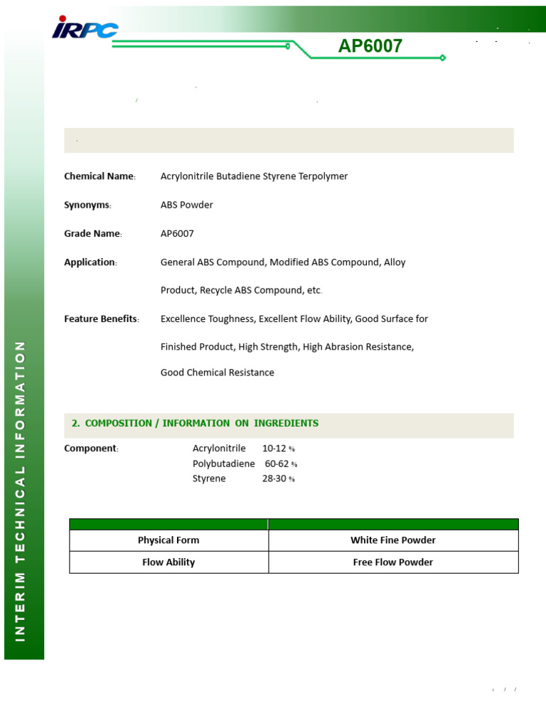 Irpc Tds HRG Powder Ap6007 | PDF | Personal Protective Equipment | Materials