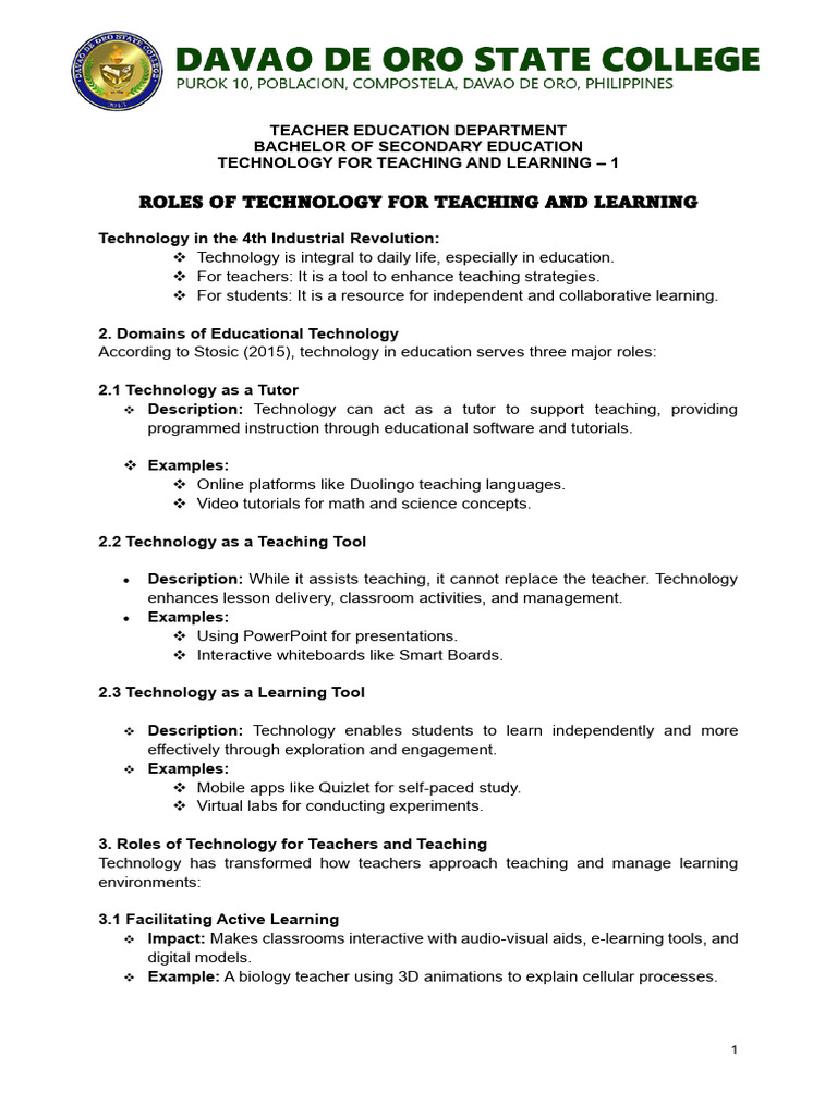 SGTG-ROLES-OF-TECHNOLOGY-IN-TEACHING-AND-LEARNING (1) | PDF ...