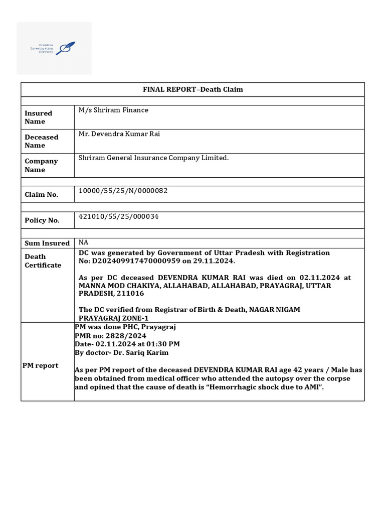 Report of Mr. Devendra Kumar Rai | PDF | Forensic Science | Death
