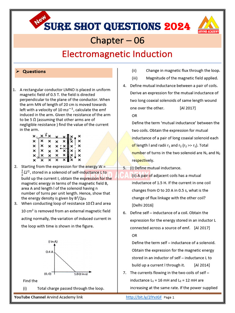 Subjective Question Chap 6 Electromagnetic Induction | PDF | Inductance | Inductor