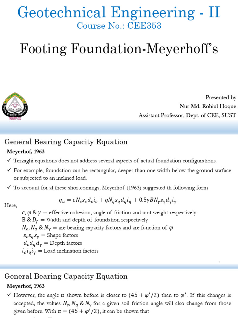 Footing Foundation - Meyerhof | PDF | Soil Science | Mechanics