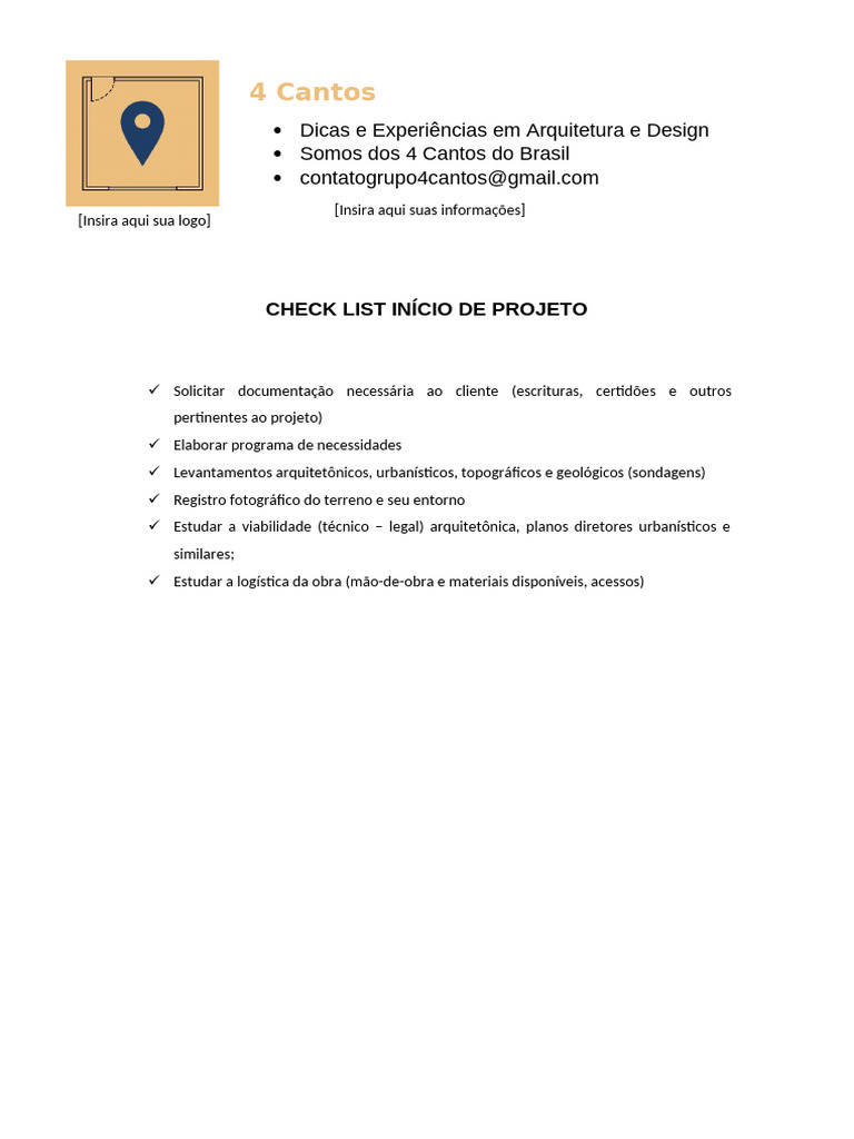 3 - Modelo de Check List de Início de Projeto - 4 Cantos | PDF