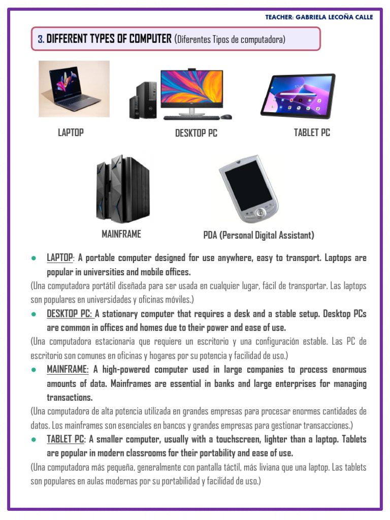 Different Types of Computer | PDF | Ordenador portátil | Asistente ...