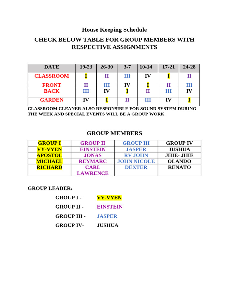 27.-House-Keeping-Schedule | PDF