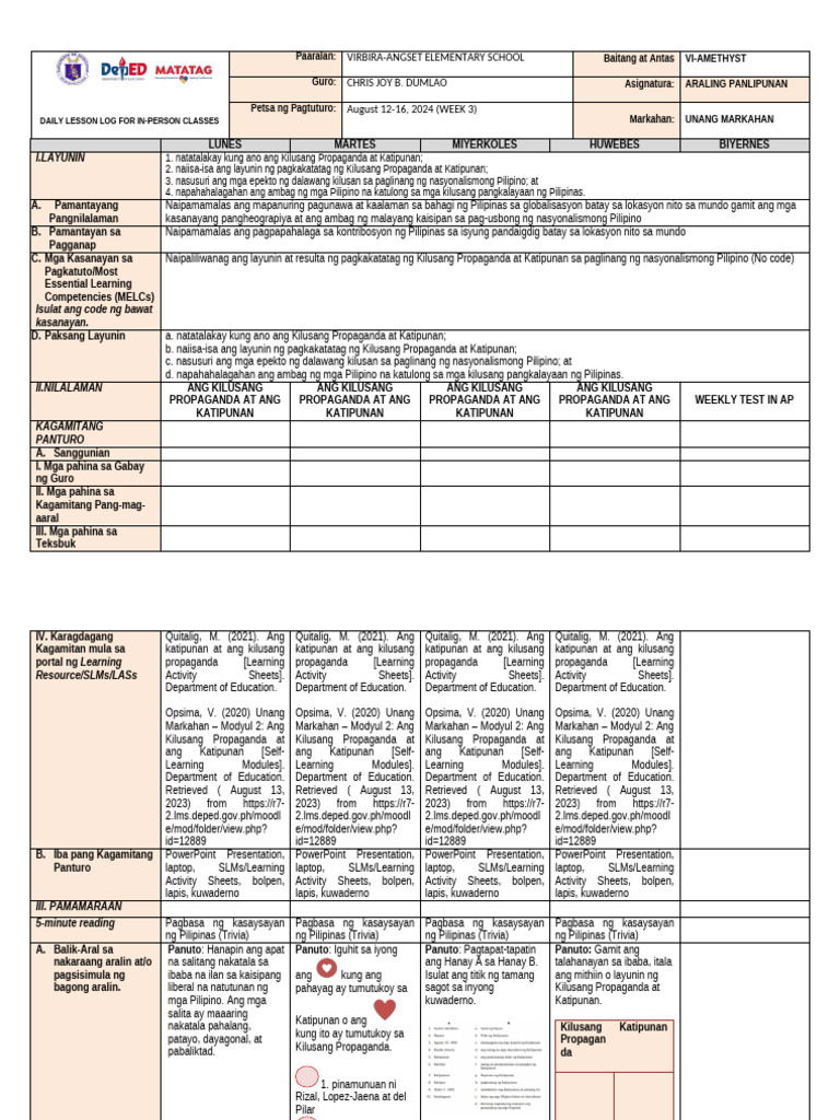 G6 Q1W3 DLL AP (MELCs) | PDF