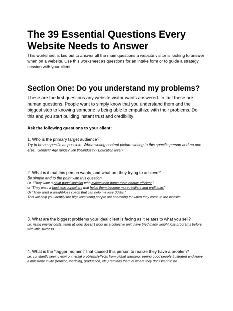 39 Key Questions for Effective Websites | PDF | Customer