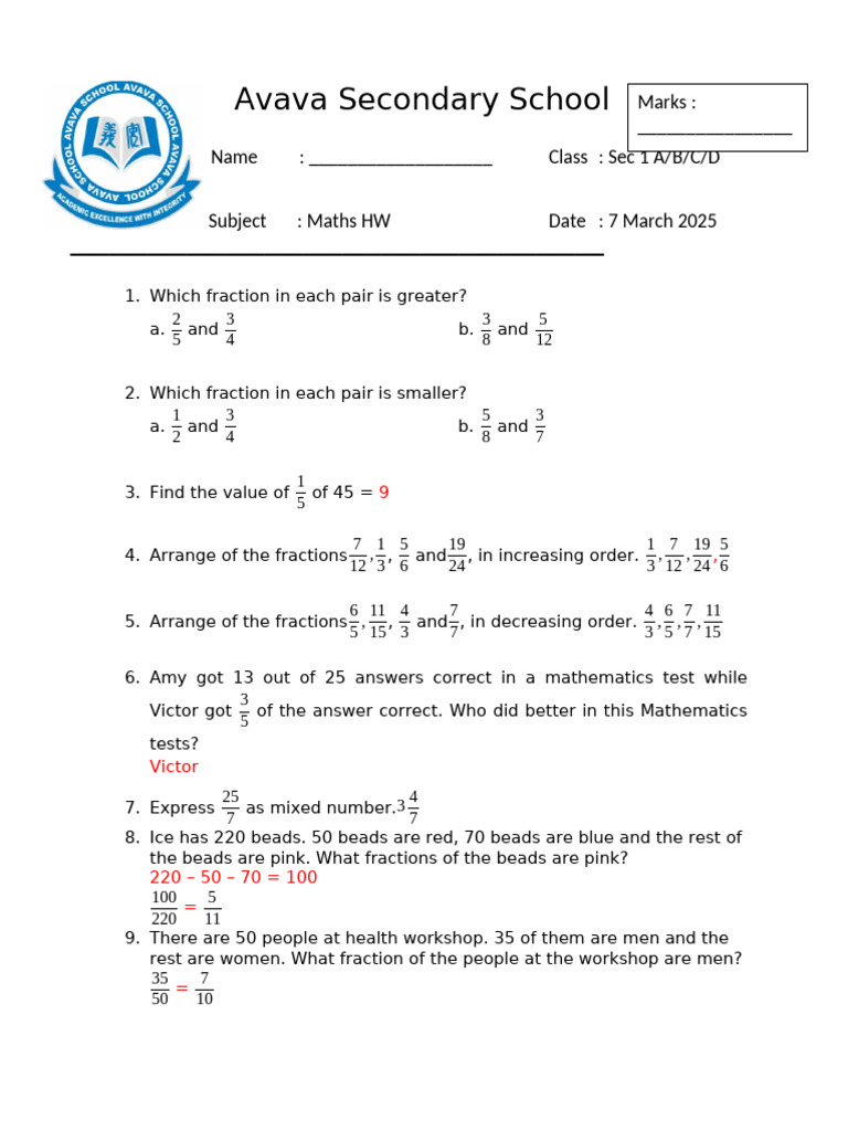 Secondary School Maths Homework Guide | PDF
