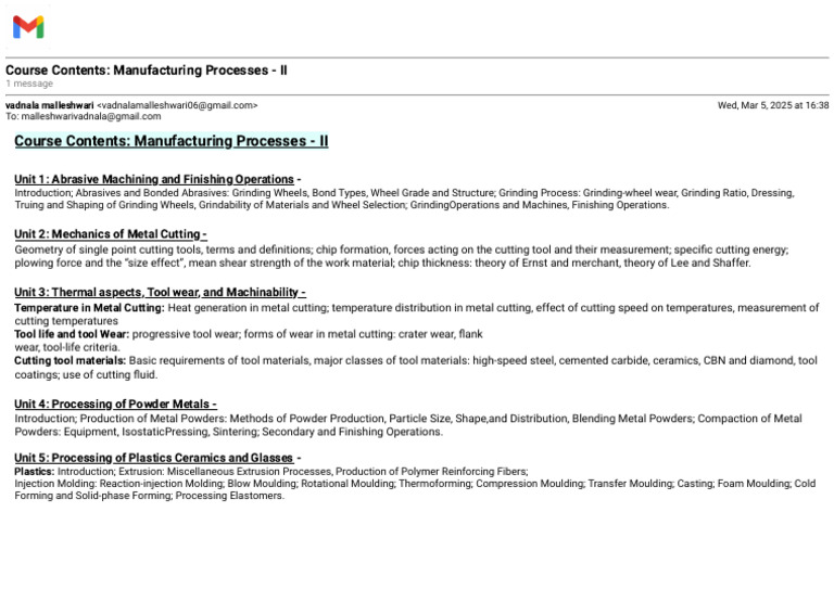 Manufacturing Processes - II | PDF