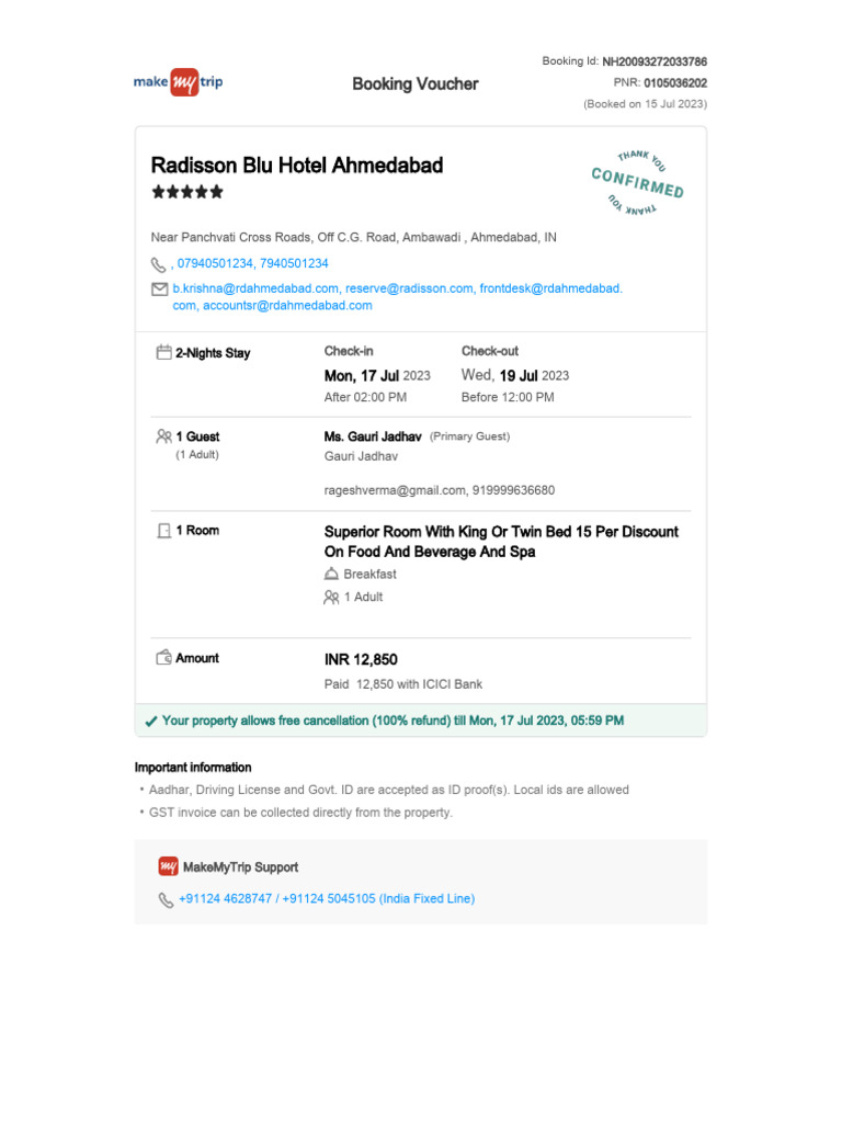 Booking Confirmation Voucher | PDF