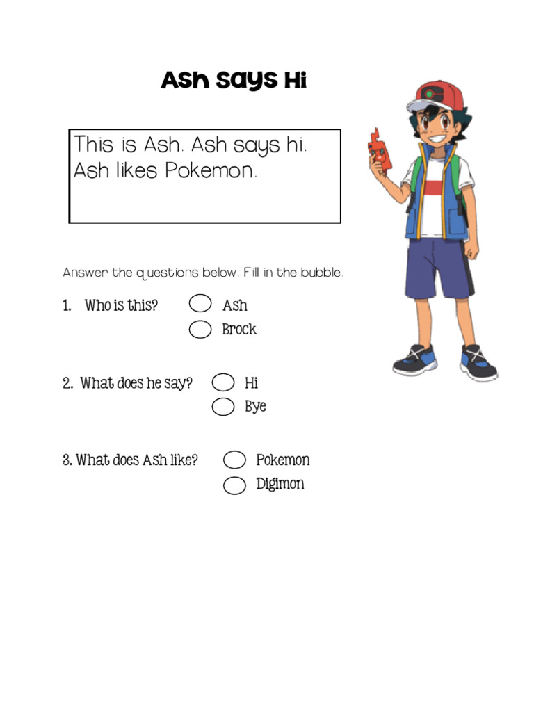 This Is Ash. Ash Says Hi. Ash Likes Pokemon | PDF | Pokémon | Characters Created