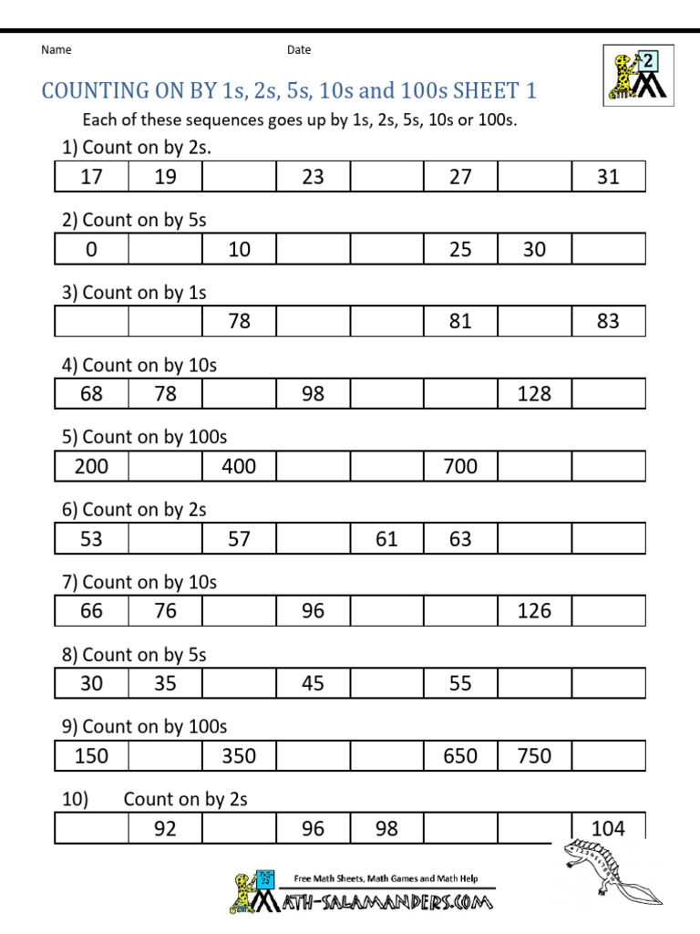 Counting Sequences: By 1s, 2s, 5s, 10s, 100s | PDF