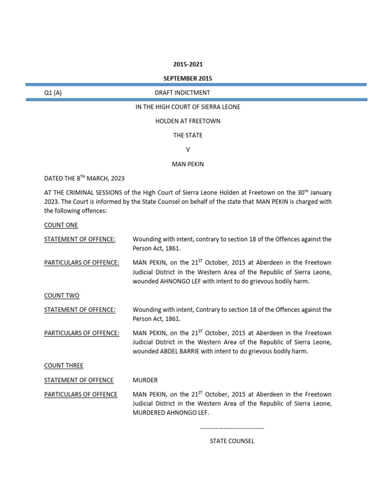 Draft Indictment Against Man Pekin | PDF | Indictment | Criminal ...