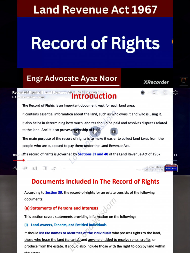 Records of Rights Land Rev Act | PDF
