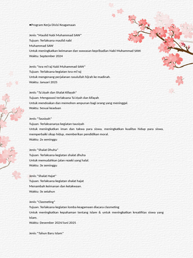 Proker divisi keagamaan | PDF