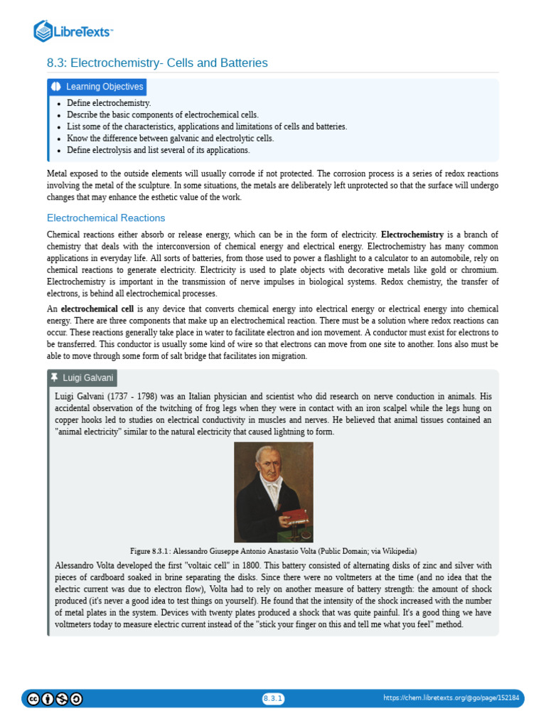Electrochemistry - Cells and Batteries | PDF | Electrochemistry ...