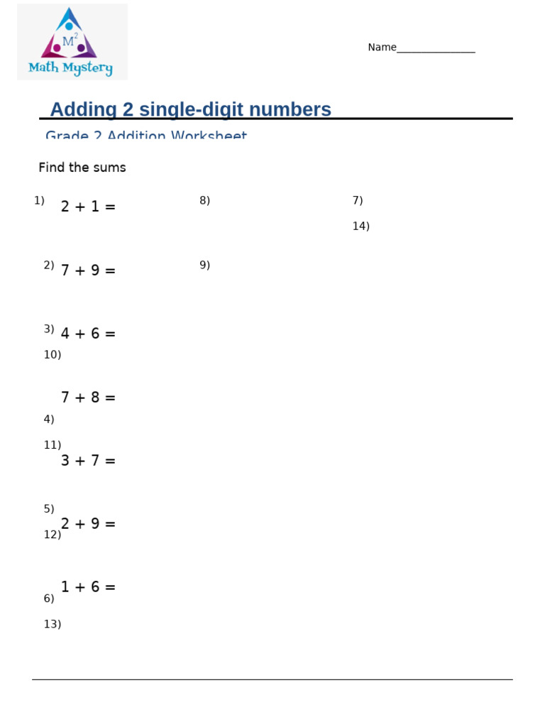 grade-2-adding-2-single-digit-numbers-b | PDF