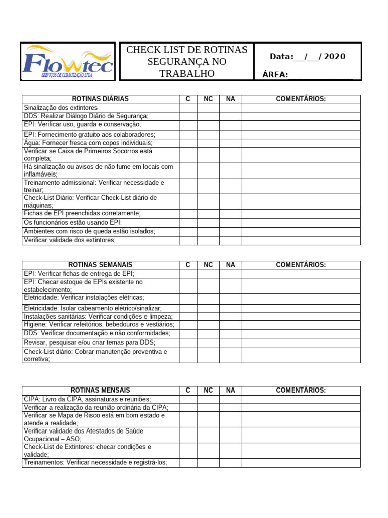 Check List de Segurança no Trabalho | PDF