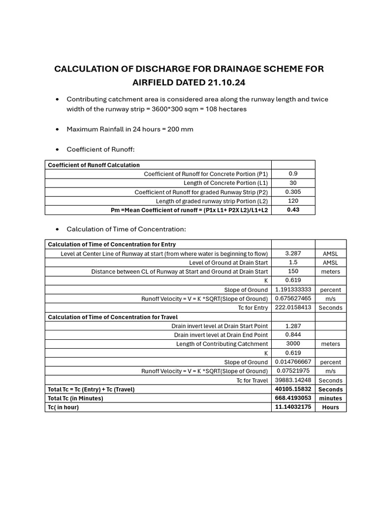 Discharge Calculations - Reservoirs - For Runway Scheme | PDF ...