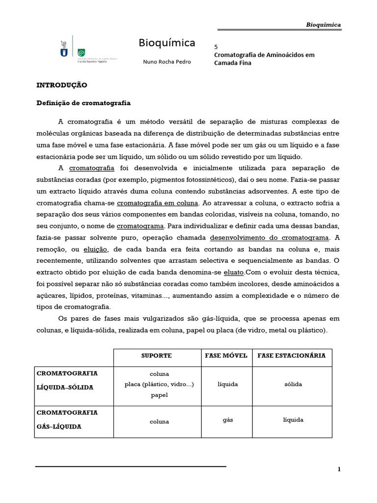 Lab - Bioquímica - TL5 - Cromatografia em Camada Fina de Aminoácidos ...