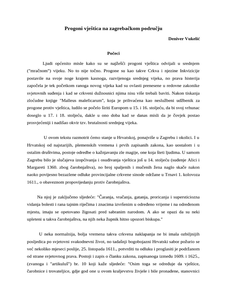 456000.progoni Vjestica Na Zagrebackom Podrucju | PDF
