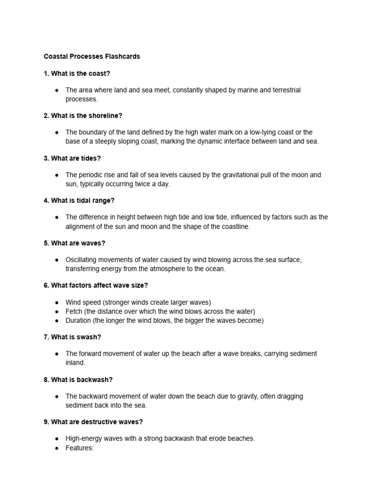Coastal Processes Flashcards | PDF | Coast | Beach