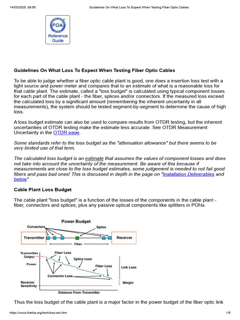Fiber Optic Cable Loss Testing Guide | PDF | Optical Fiber | Decibel
