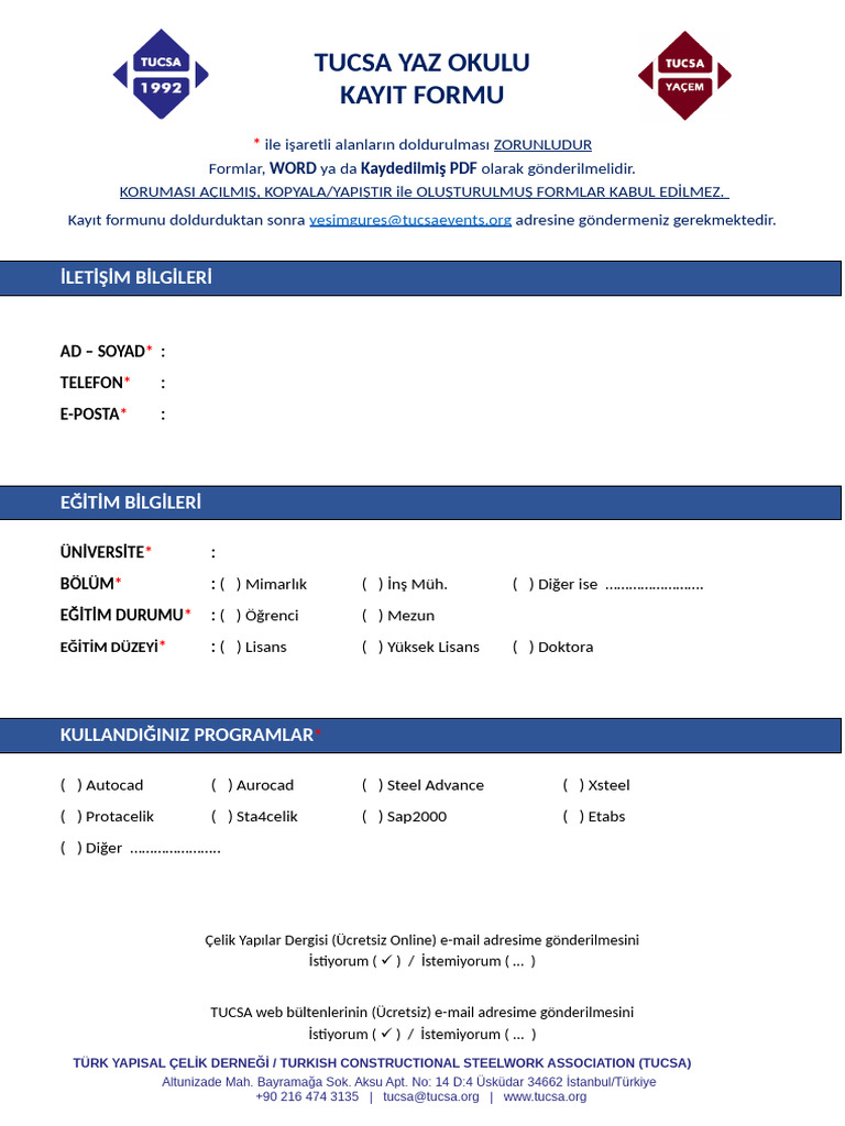 TUCSAYaz Okulu Kayit Formu | PDF