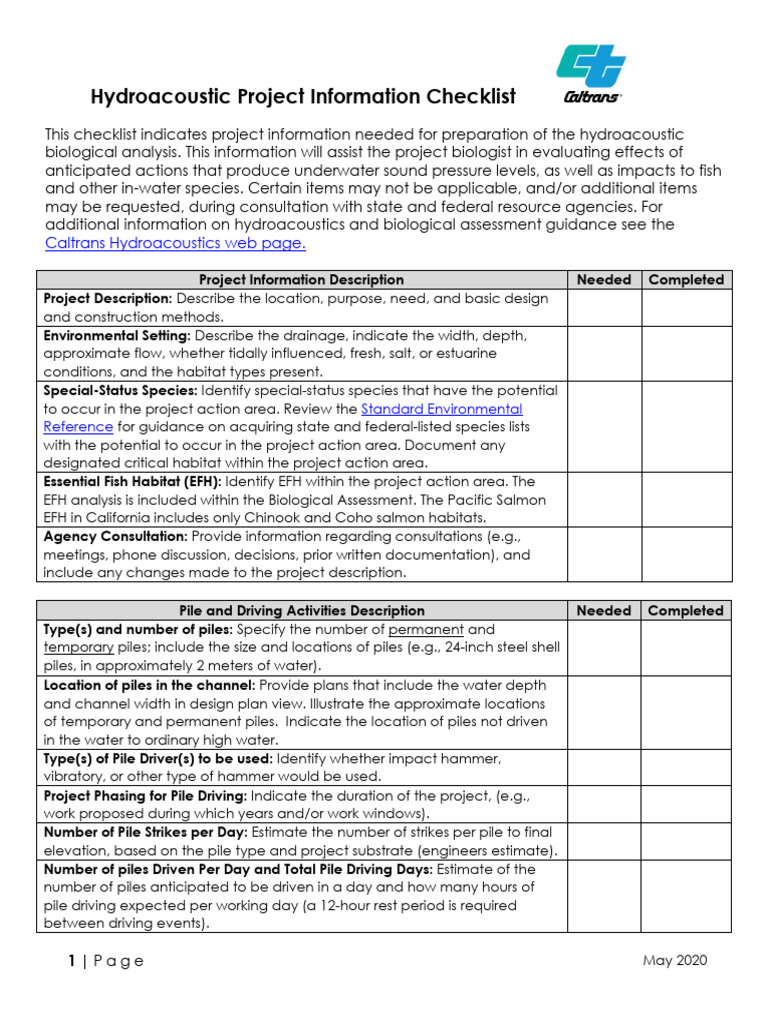 Hydroacoustic Project Information Checklist | PDF | Deep Foundation