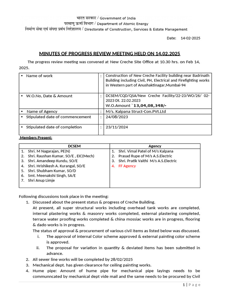 Updatede Mech Point Draft MOM-Creche Dt. 14.02.2025 | PDF | Building ...