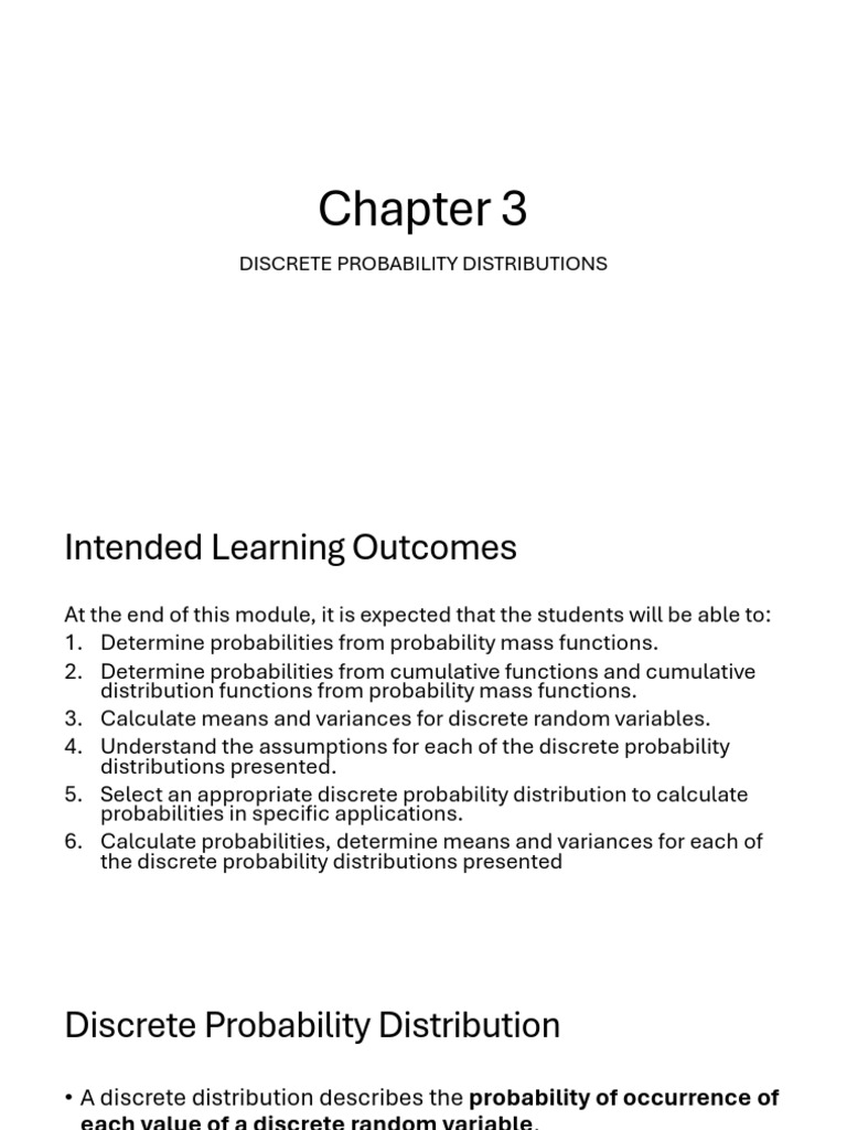 Chapter 3 Discrete Probability Distribution | PDF | Probability Distribution | Random Variable