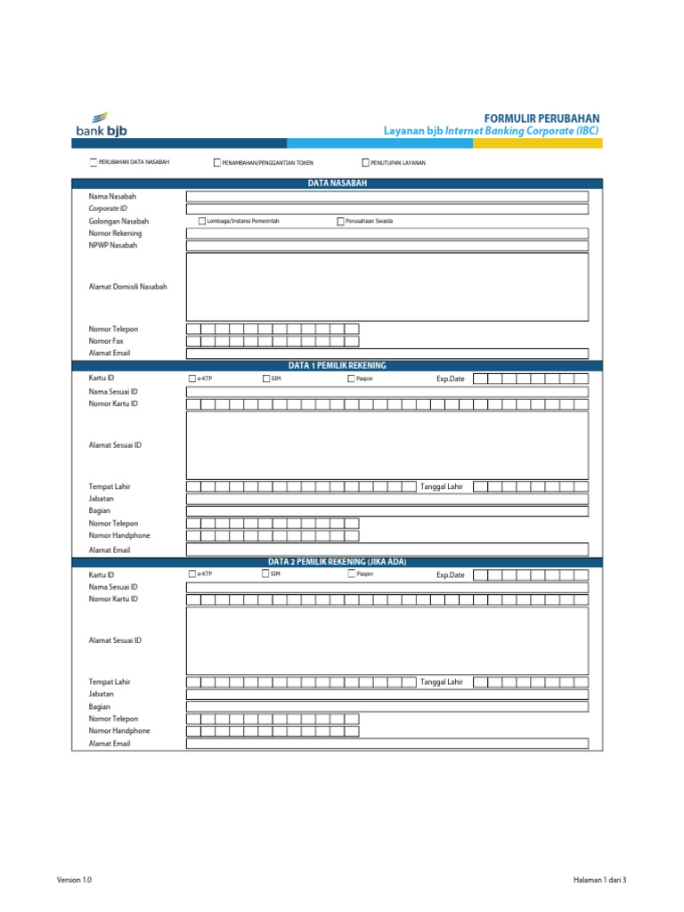 Formulir Perubahan IBC bjb | PDF