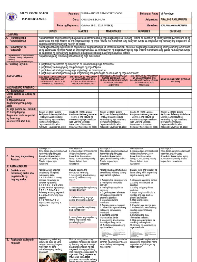 G6 Q2W5 DLL AP (MELCs) | PDF