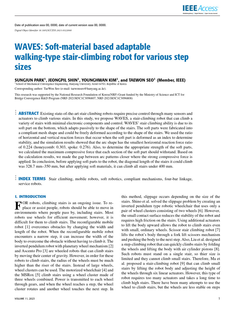 WAVES Soft-material Based Adaptable Walking-type s | PDF | Force | Stairs