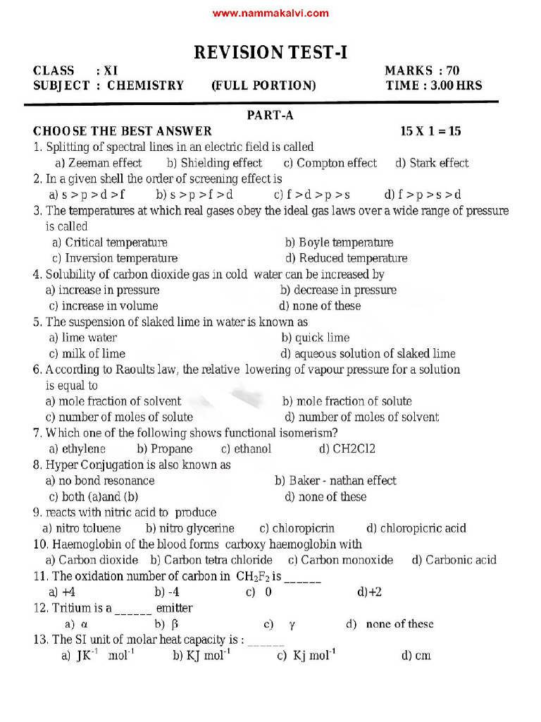 Namma Kalvi 11th Chemistry Revision Test Question Papers EM 221210 - (1 ...