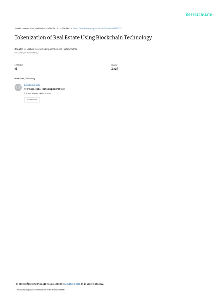Tokenization of Real Estate Using Blockchain Technology1 | PDF ...