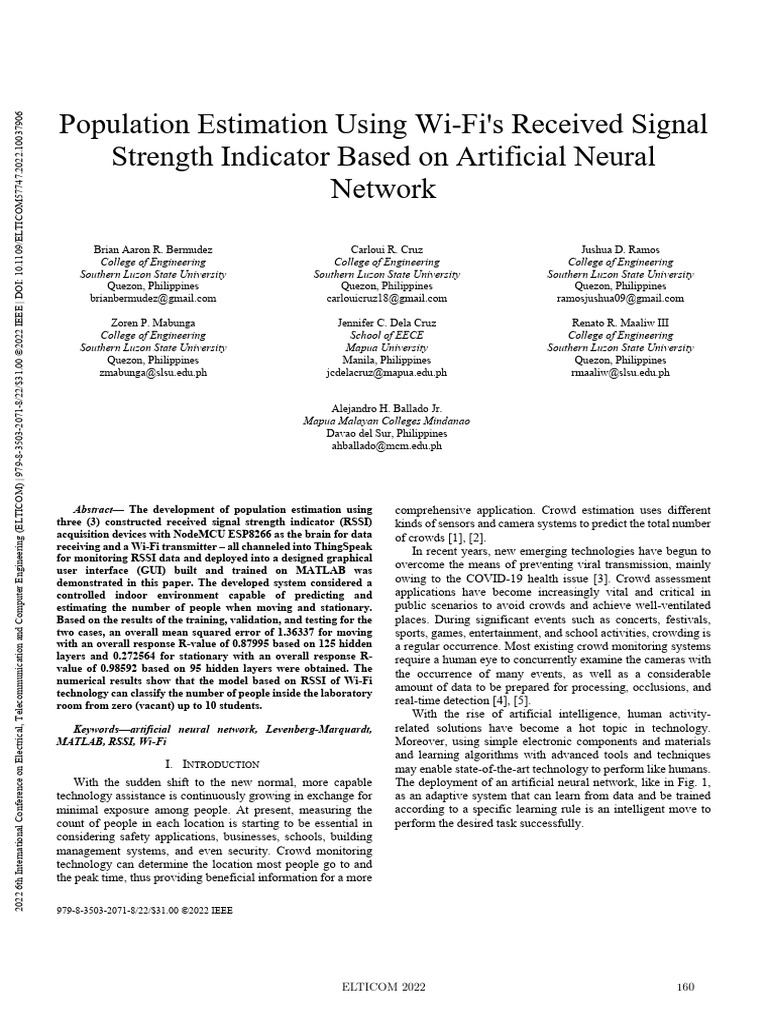 Population Estimation Using Wi-Fis Received Signal Strength Indicator Based On Artificial Neural ...