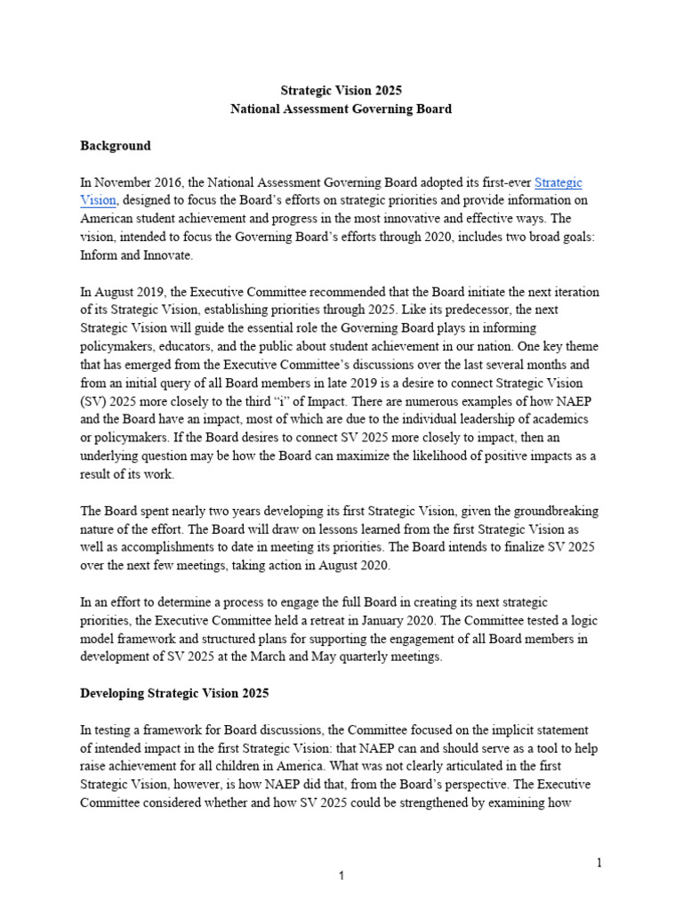 Strategic Vision 2025 Overview | PDF | National Assessment Of ...