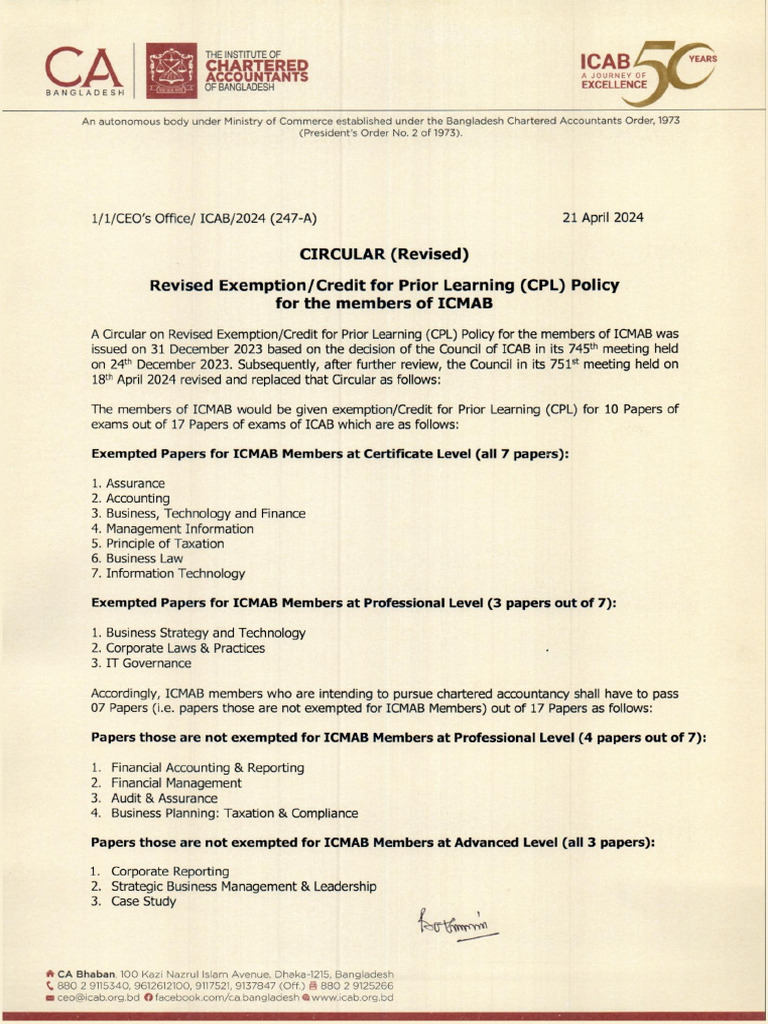 95459259circular (Revised) Exemption or CPL Policy For Members of ICMAB ...