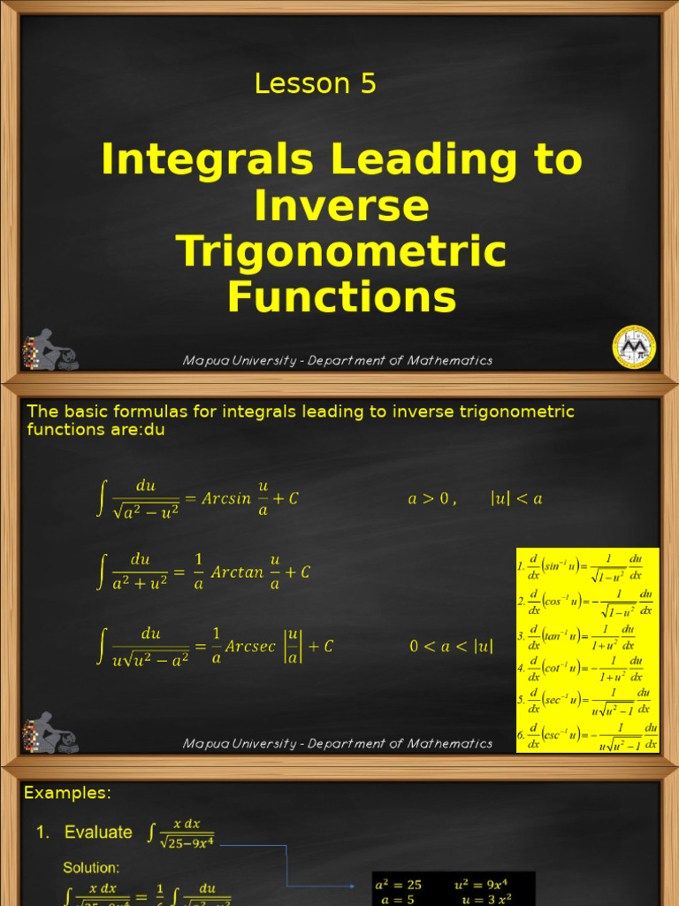 Integrals for Inverse Trigonometric Functions | PDF