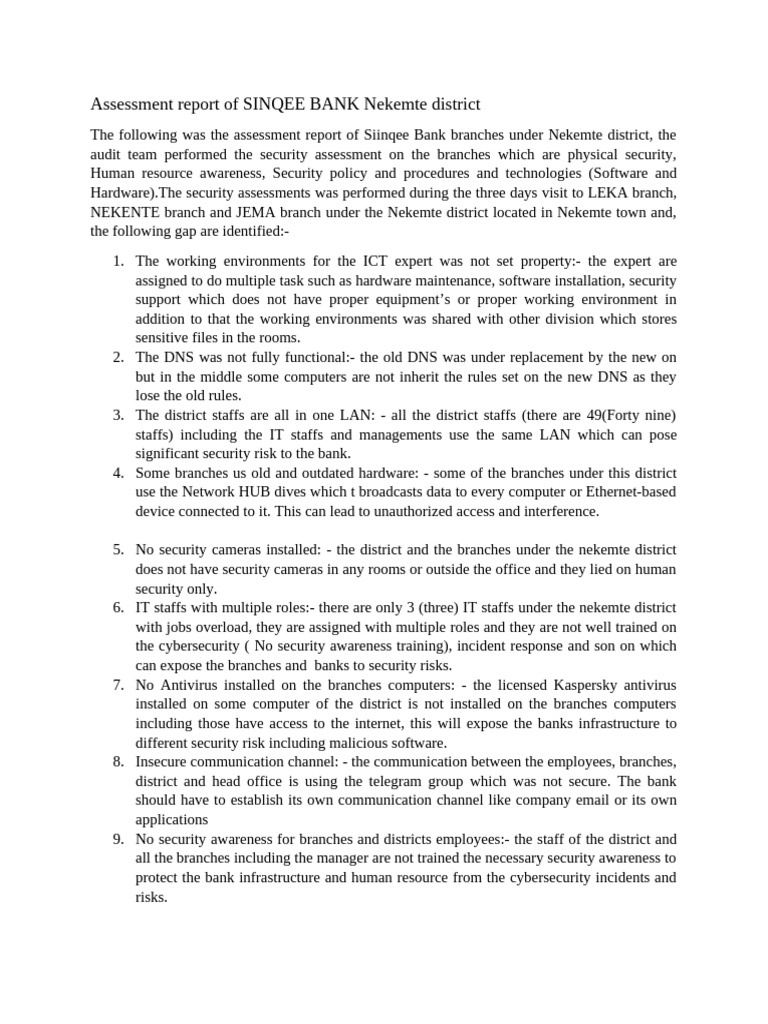 Siinqee Bank Security Assessment Report | PDF | Computer Security ...