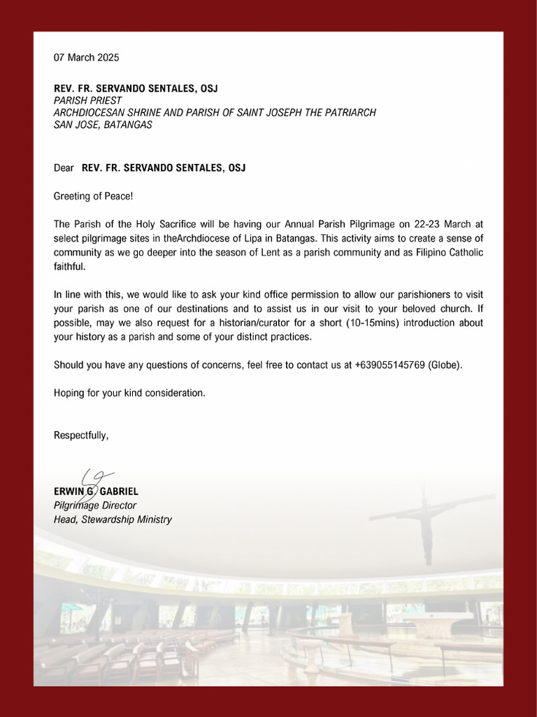 UP PHS Pilgrimage Letter - Archdiocesan Shrine and Parish of Saint ...