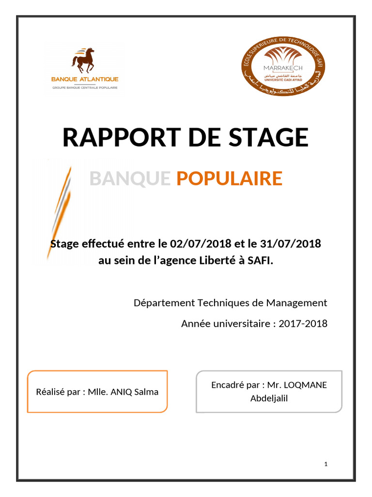 Rapport de Stage BQ Populaire | PDF | Banques | Chèque