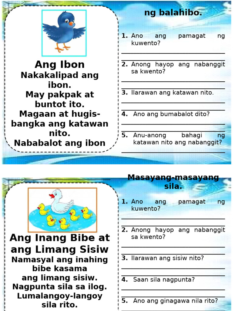 Pagsasanay Sa Pagbasa Maikling 2 | PDF