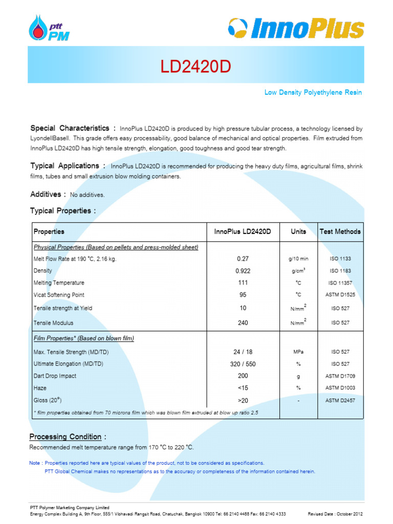 Innoplus 2420D LD Heacy Duty] | PDF | Extrusion | Secondary Sector Of The Economy