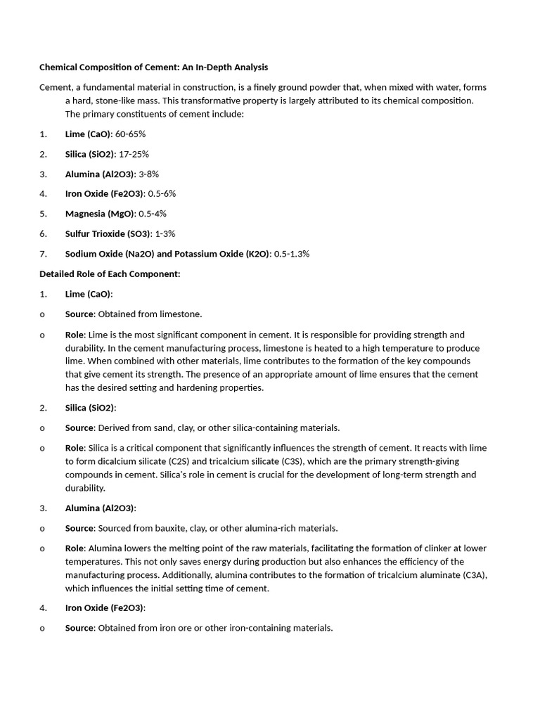 Chemical Composition of Cement | PDF | Concrete | Cement