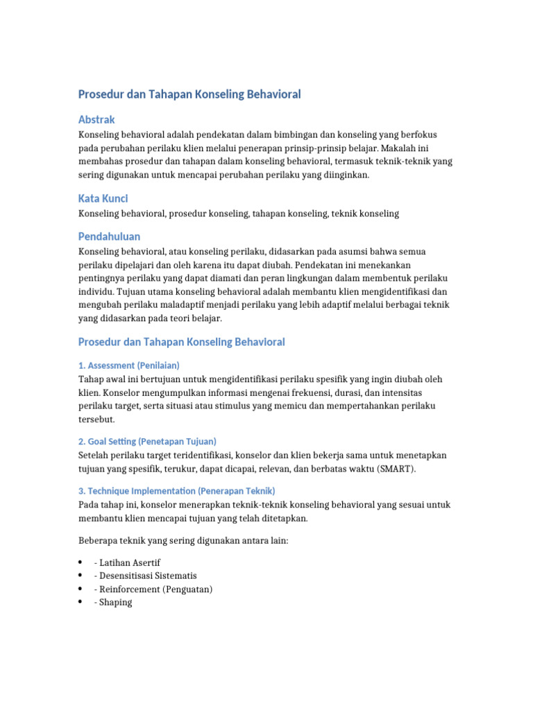 Prosedur Dan Tahapan Konseling Behavioral | PDF