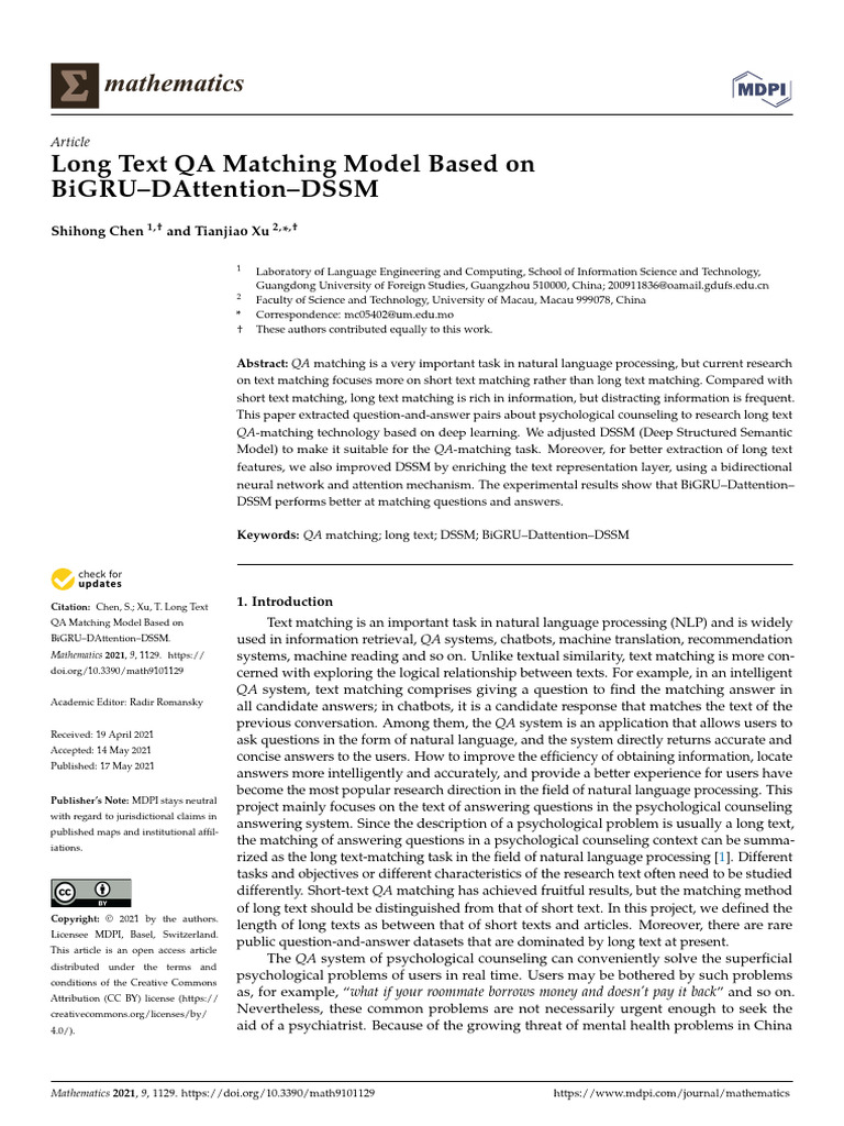 Long Text QA Matching Model Based On BiGRU-DAttent | PDF | Deep ...