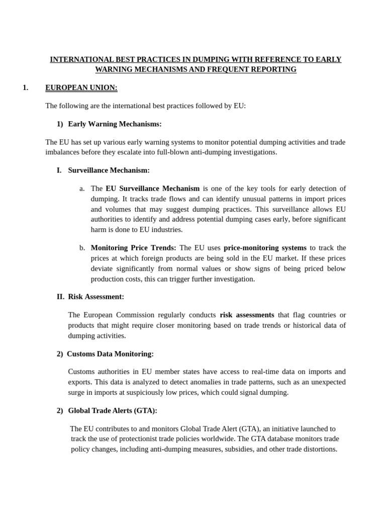 International Best Practices in Dumping With Reference To Early Warning Mechanisms and Frequent ...