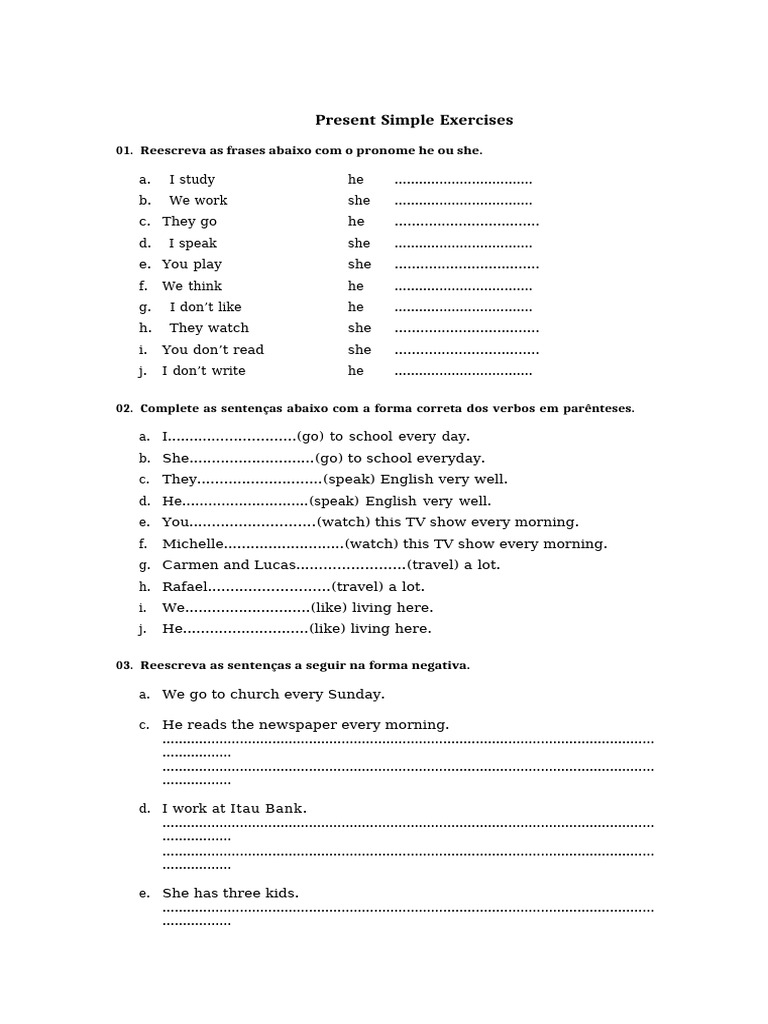 Present Simple Exercises for Students | PDF
