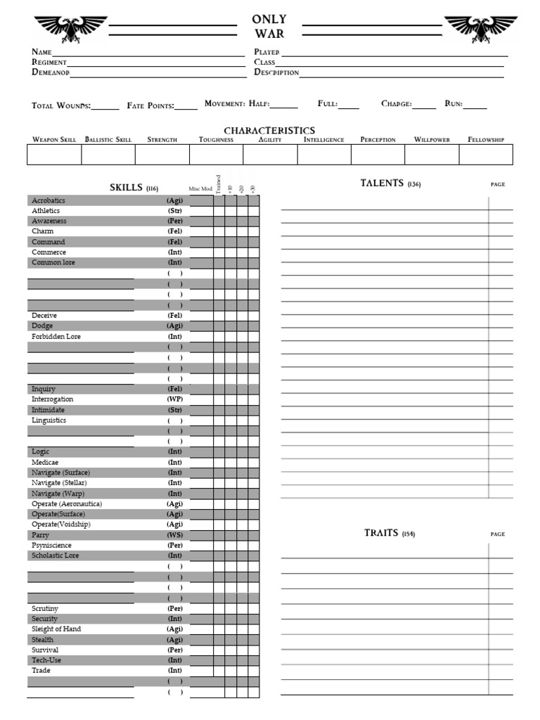 Only War Character Sheet Template | PDF